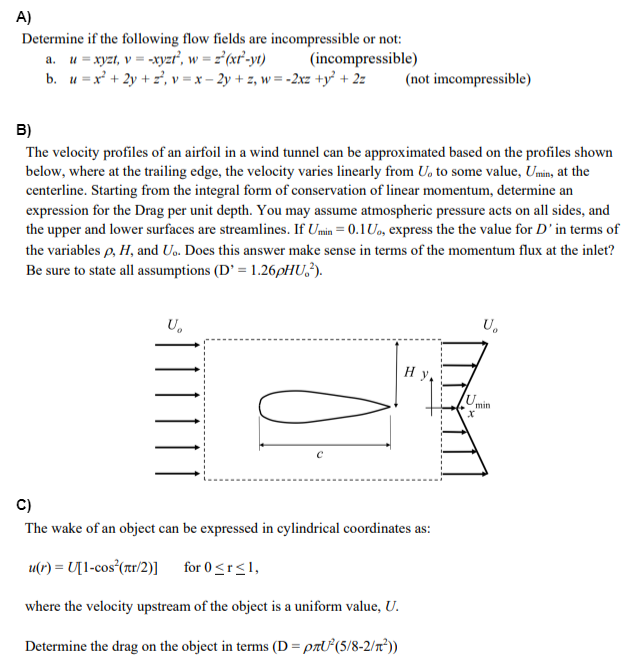 Solved A) Determine if the following flow fields are | Chegg.com