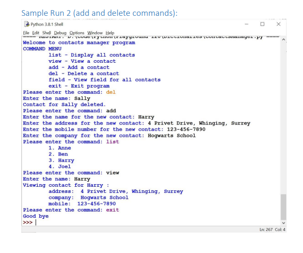 Solved Contacts Manager Problem Statement: Create a program | Chegg.com