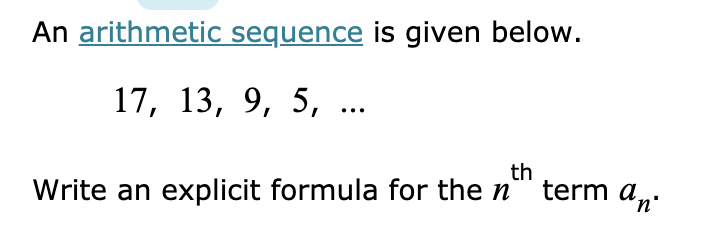 Solved An arithmetic sequence is given below. 17, 13, 9, 5, | Chegg.com