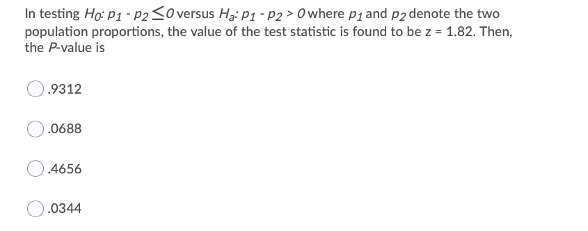 Solved In testing Ho: p1-P2 Owhere p1 | Chegg.com