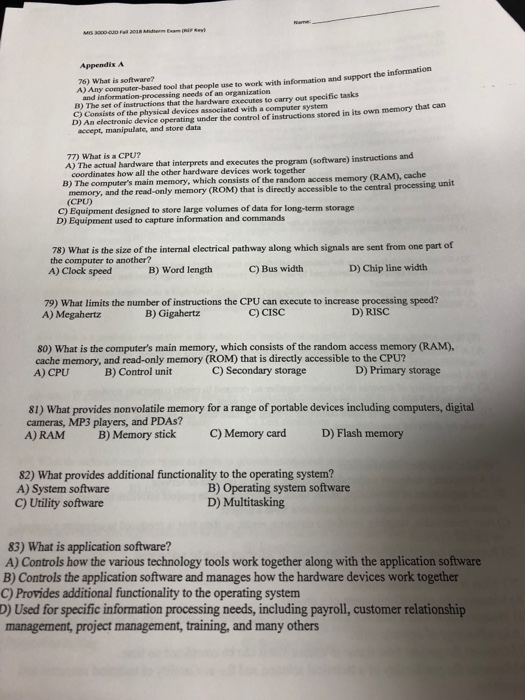 Solved Appendix A 76) What is software? A) Any | Chegg.com