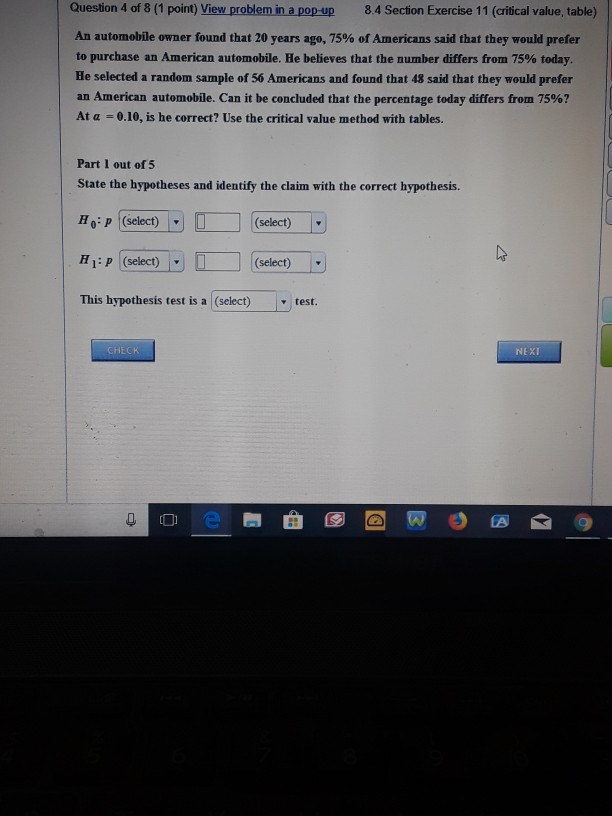 Solved Question 4 of 8 (1 point) View problem in a pop-up | Chegg.com