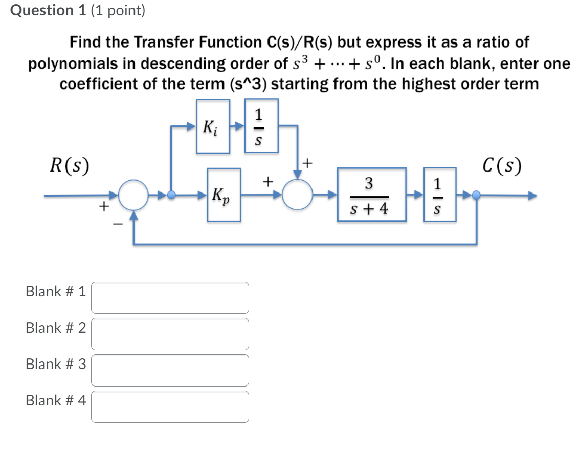 Solved Question 1 (1 point) Find the Transfer Function | Chegg.com