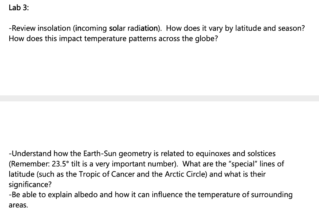 Solved Lab 3: -Review insolation (incoming solar radiation). | Chegg.com