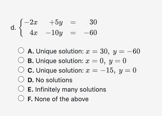 Solved For each system, determine whether it has a unique | Chegg.com