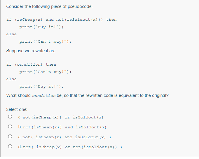 Solved Consider the following piece of pseudocode: if | Chegg.com