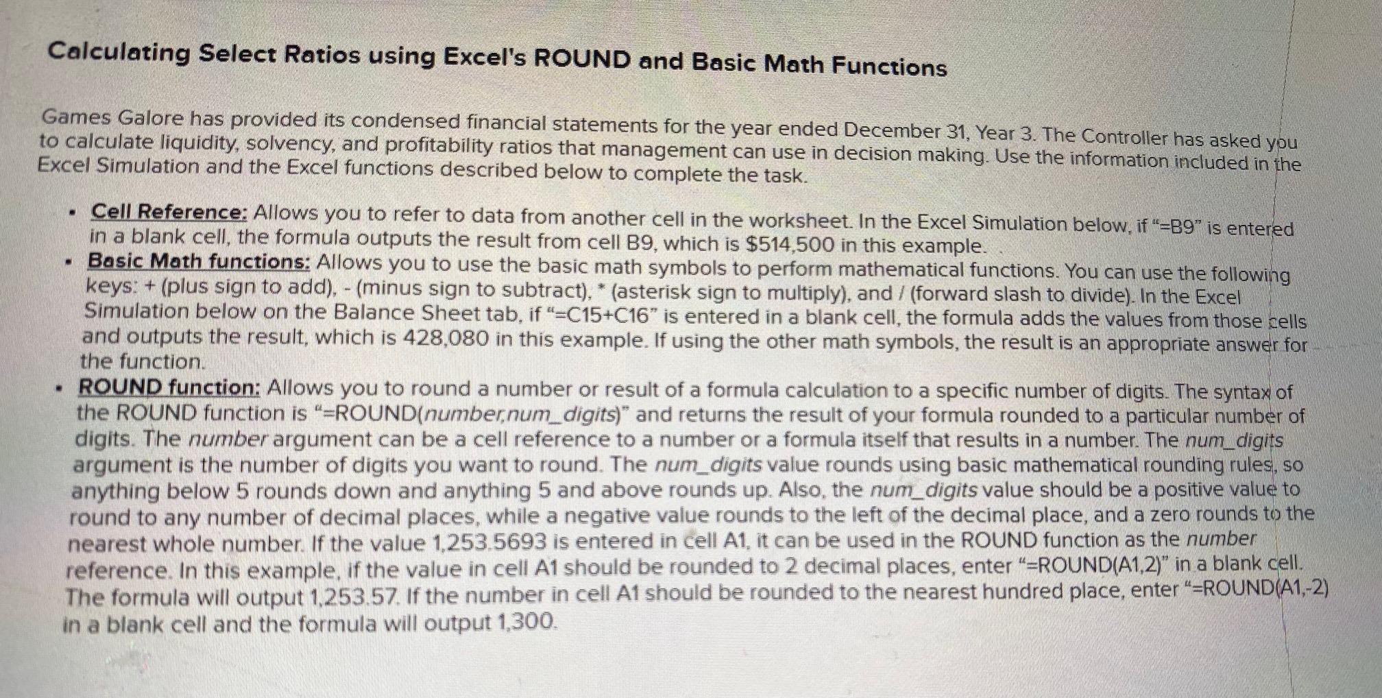 Solved Calculating Select Ratios Using Excels Round And 