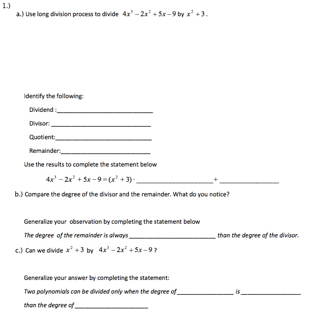 Solved a.) Use long division process to divide 4x3 -2x2 +5x | Chegg.com