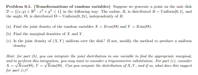 Solved Problem 0.1. (Transformations of random variables) | Chegg.com