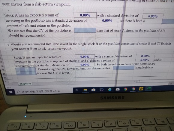 Solved Spreadsheet Exercise: Chapter 8 Jane is considering | Chegg.com