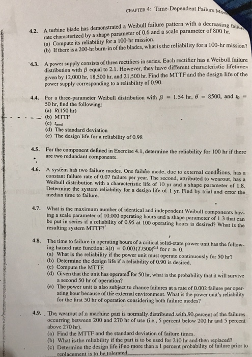 CHAPTER 4: Time-Dependent Failure M rate | Chegg.com
