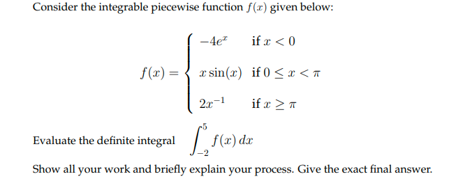 Solved Consider the integrable piecewise function f (1) | Chegg.com