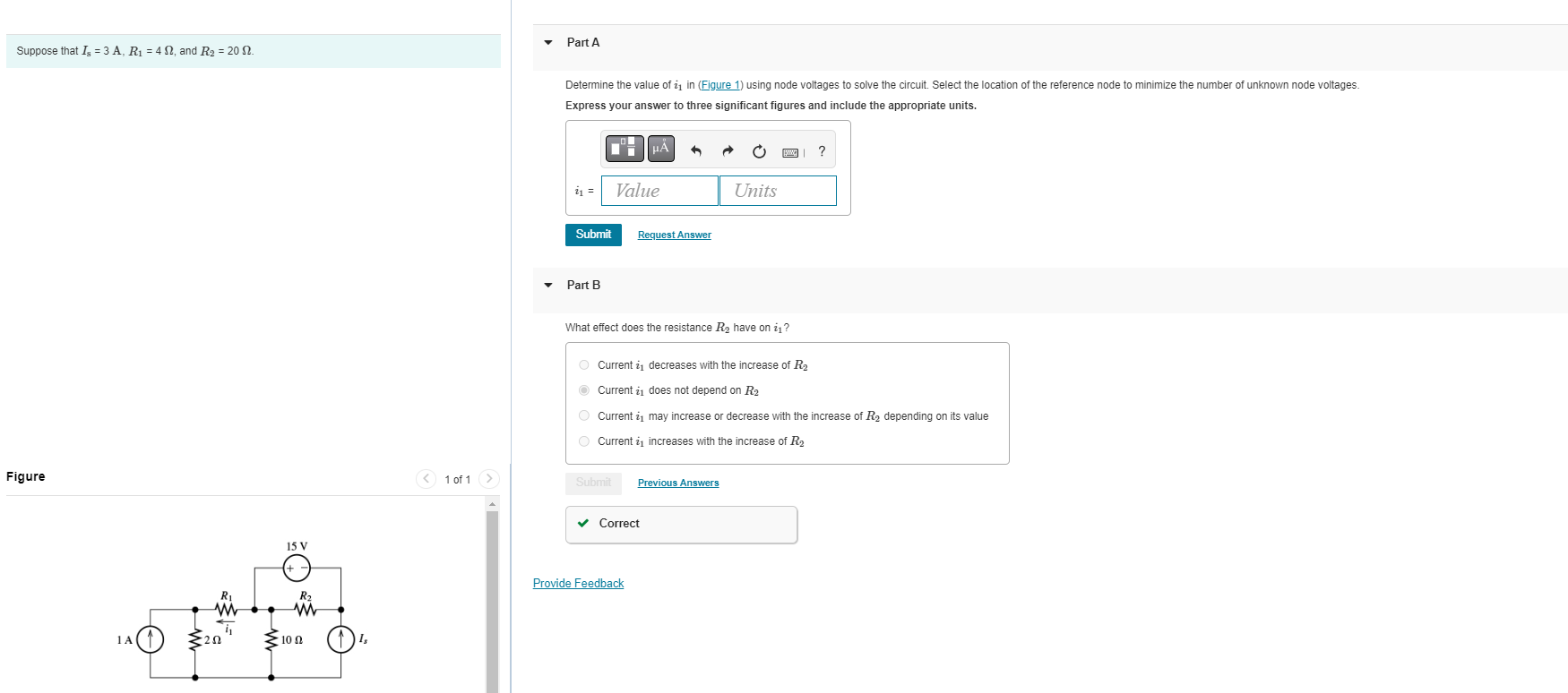Solved Suppose that Is=3 A,R1=4Ω, and R2=20Ω. Determine the | Chegg.com