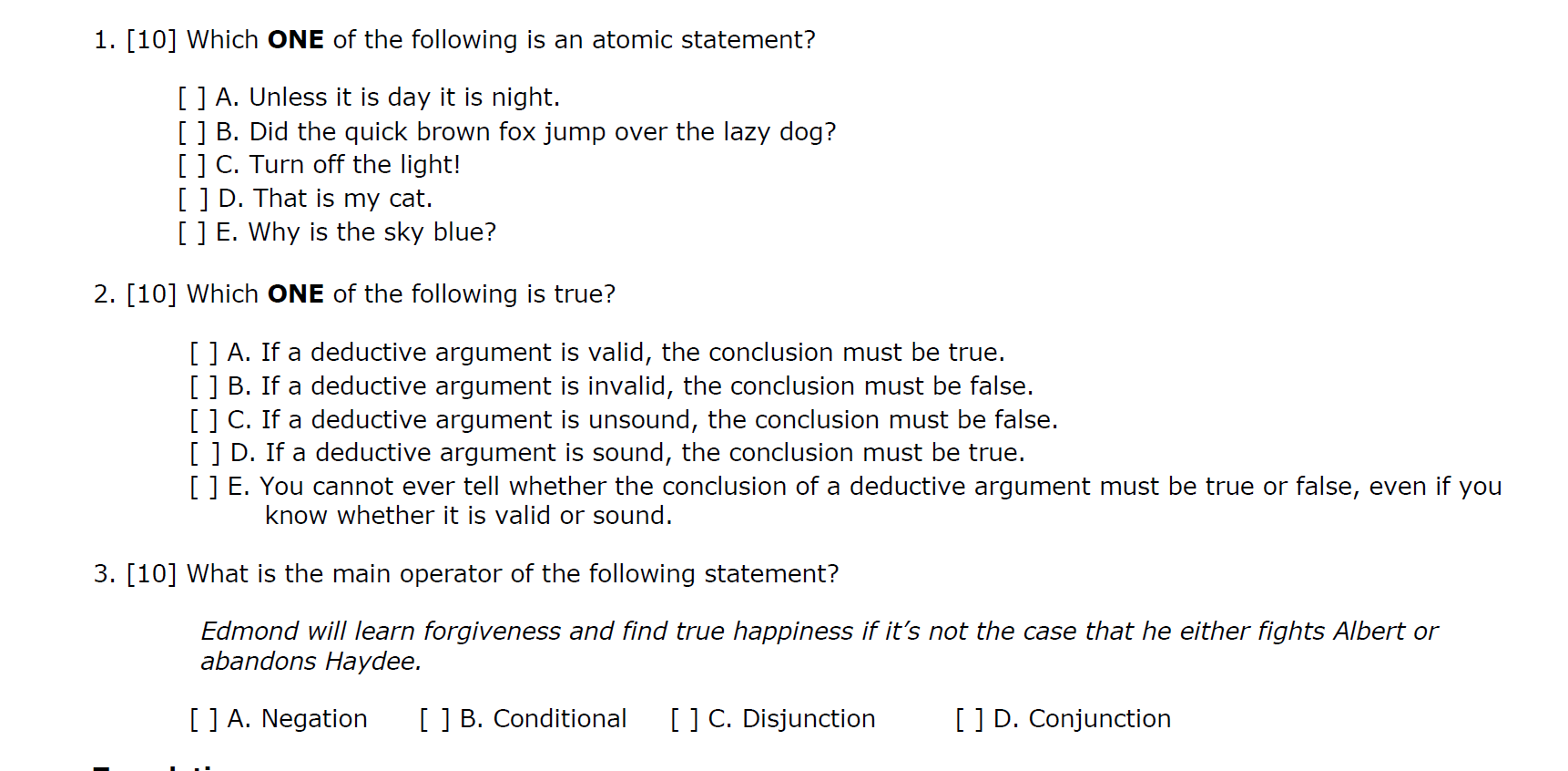 Solved 1. [10] Which ONE of the following is an atomic | Chegg.com