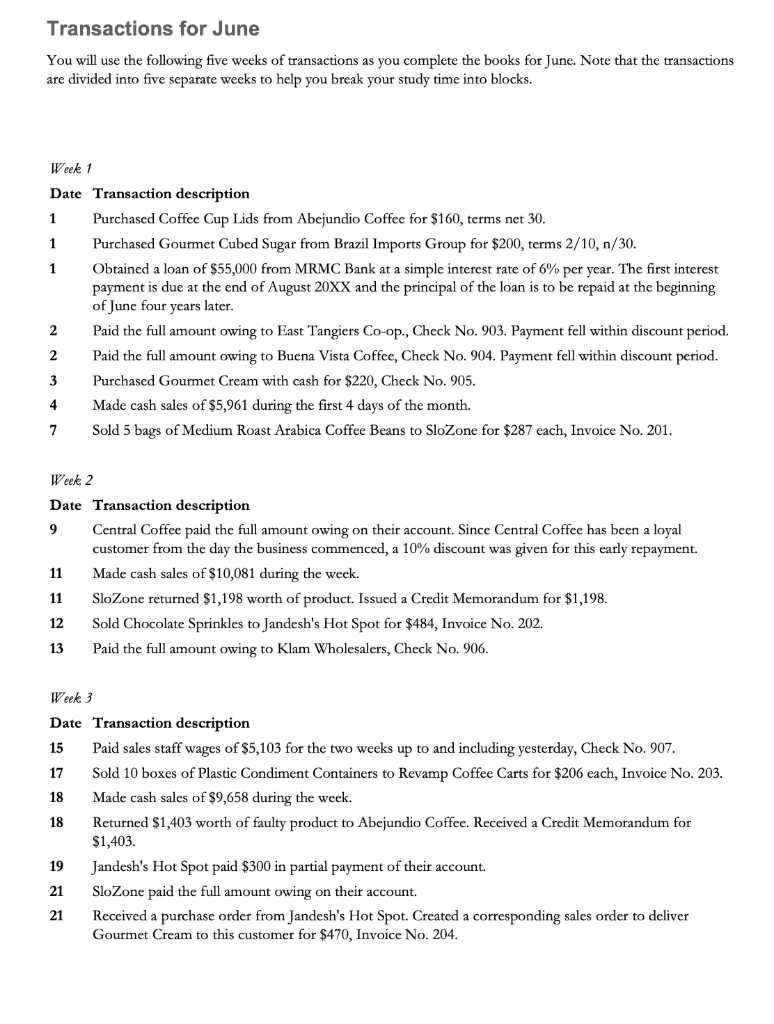 Transactions for June You will use the following five | Chegg.com