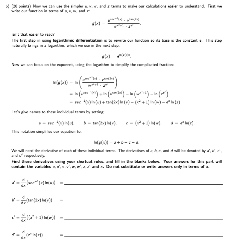 Solved b) (20 ﻿points) ﻿Now we can use the simpler u,v,w, | Chegg.com