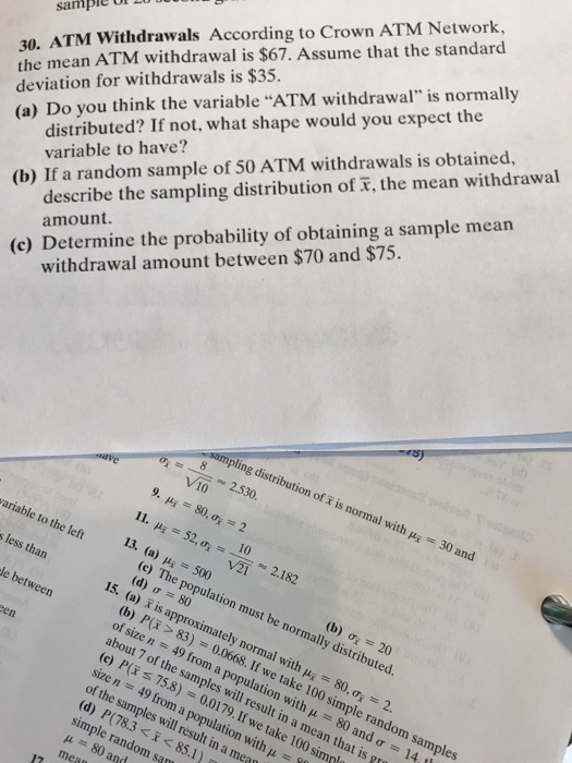 Solved 30. ATM Withdrawals According to Crown ATM Network, | Chegg.com