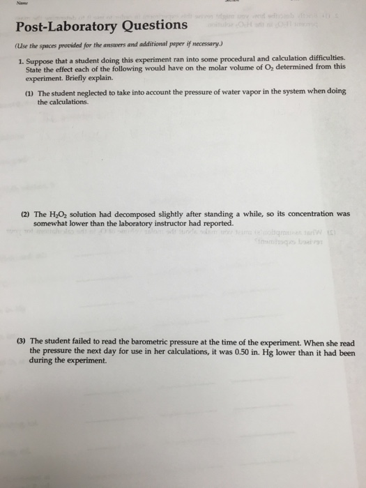 Solved Post-Laboratory Questions (use the spaces provided | Chegg.com
