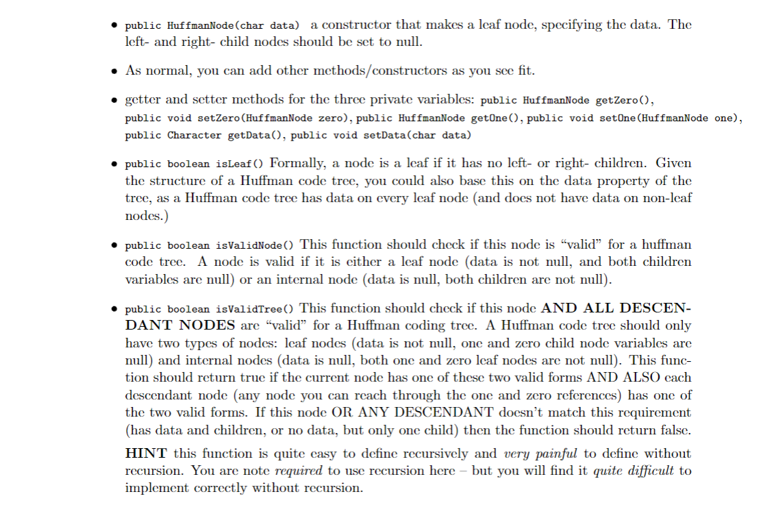 Solved Please write the following methods in Java without | Chegg.com