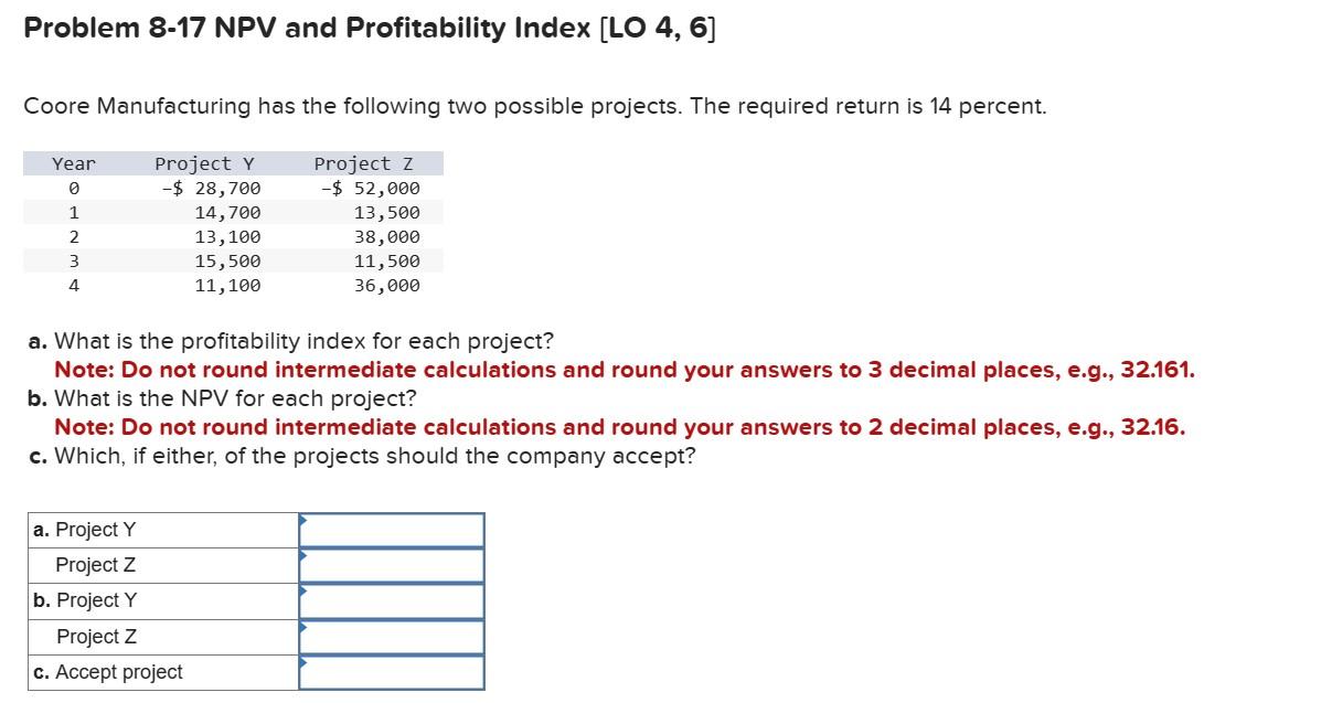 Solved Problem 8-17 NPV and Profitability Index [LO 4, 6] | Chegg.com