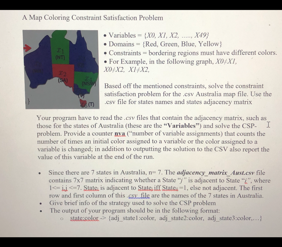 A Map Coloring Constraint Satisfaction Problem • | Chegg.com