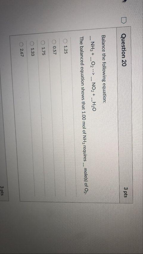 Solved Question 20 3 pts Balance the following equation: NH3 | Chegg.com