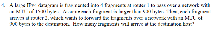 Solved 4. A large IPv4 datagram is fragmented into 4 | Chegg.com