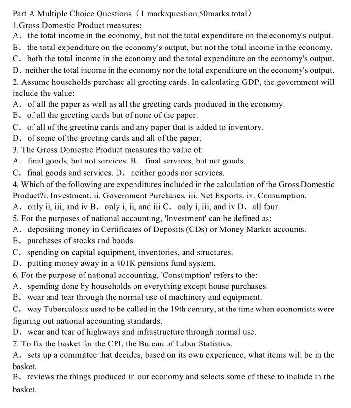 Solved Part A.Multiple Choice Questions（1 | Chegg.com