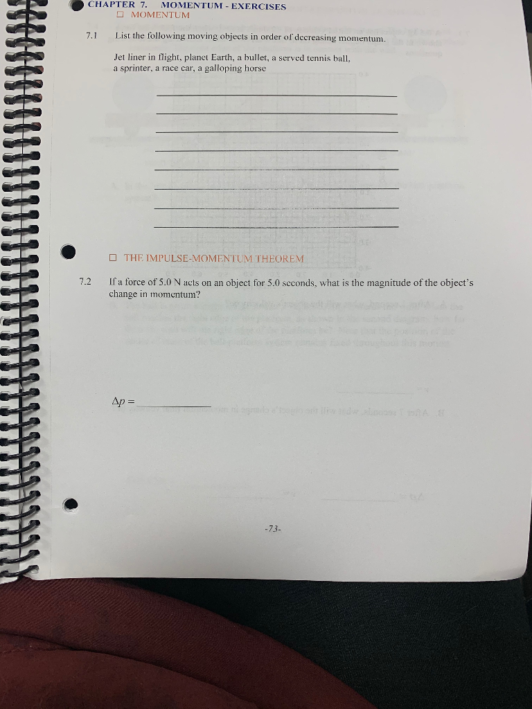 Solved MOMENTUM - EXERCISES CHAPTER 7. O MOMENTUM List the | Chegg.com