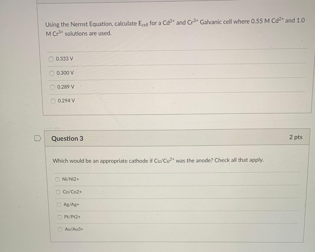 Solved You are building a Galvanic cell using Pt 2+ and Nat. | Chegg.com