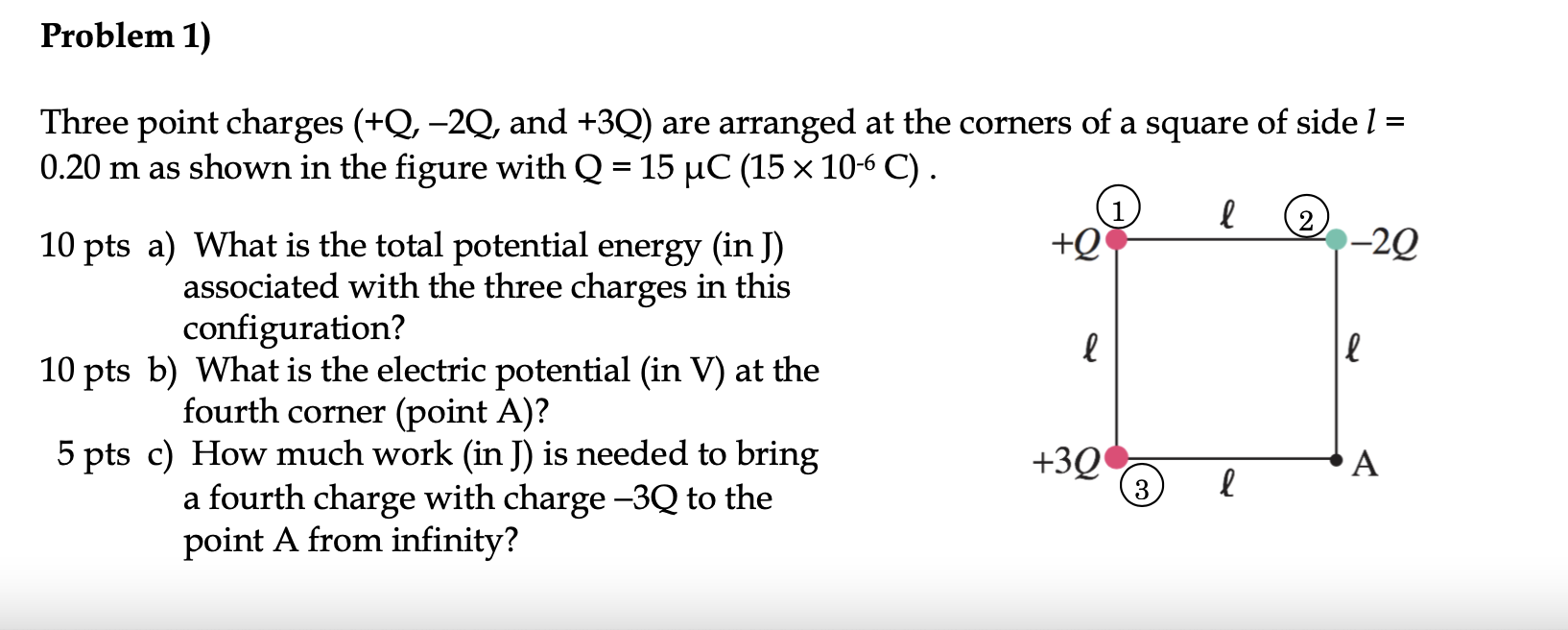 Solved Problem 1) Three point charges (+Q, -2Q, and +3Q) are | Chegg.com