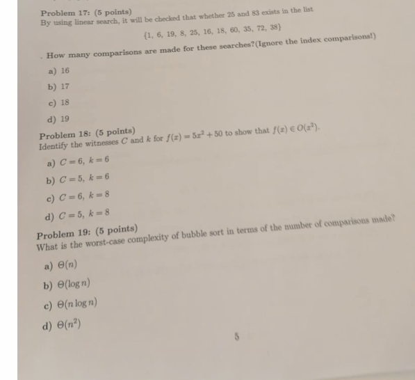 Solved Problem 17: (5 points) By using linear search, it | Chegg.com