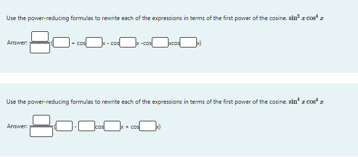 Solved Use the power-reducing formulas to rewrite each of | Chegg.com