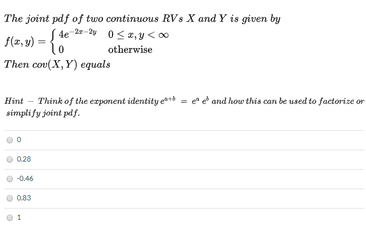 Solved The joint pdf of two continuous RVs X and Y is given | Chegg.com