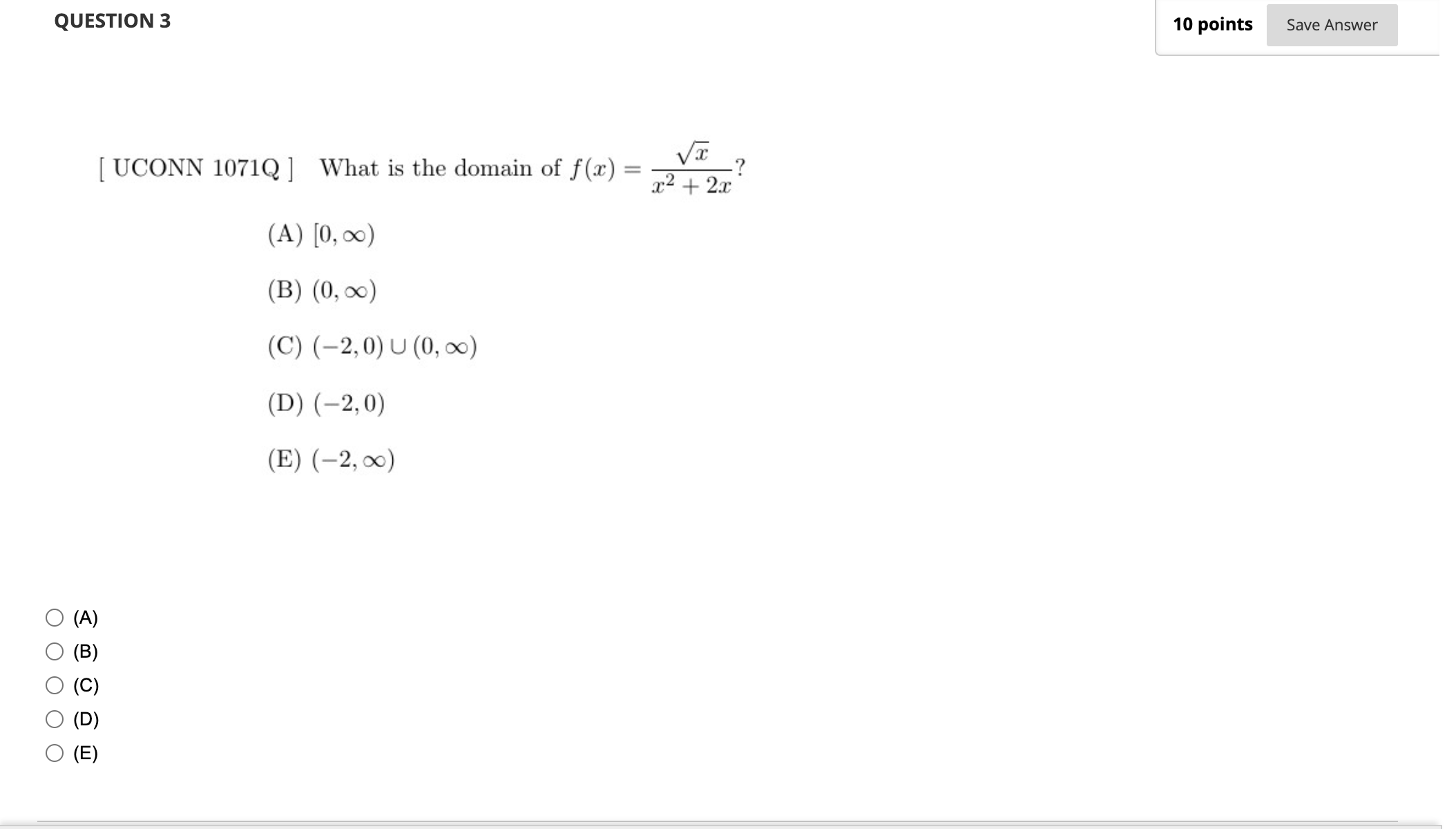 Solved [ UCONN 1071Q] What is the domain of f(x)=x2+2xx ? | Chegg.com