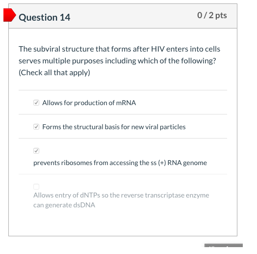 Solved Question 14 0/2 pts The subviral structure that forms | Chegg.com