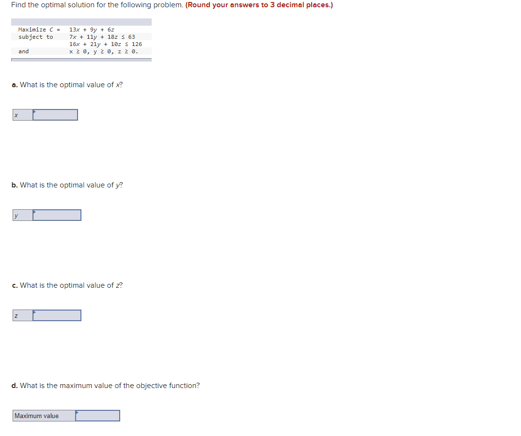 Solved Find the optimal solution for the following problem. | Chegg.com