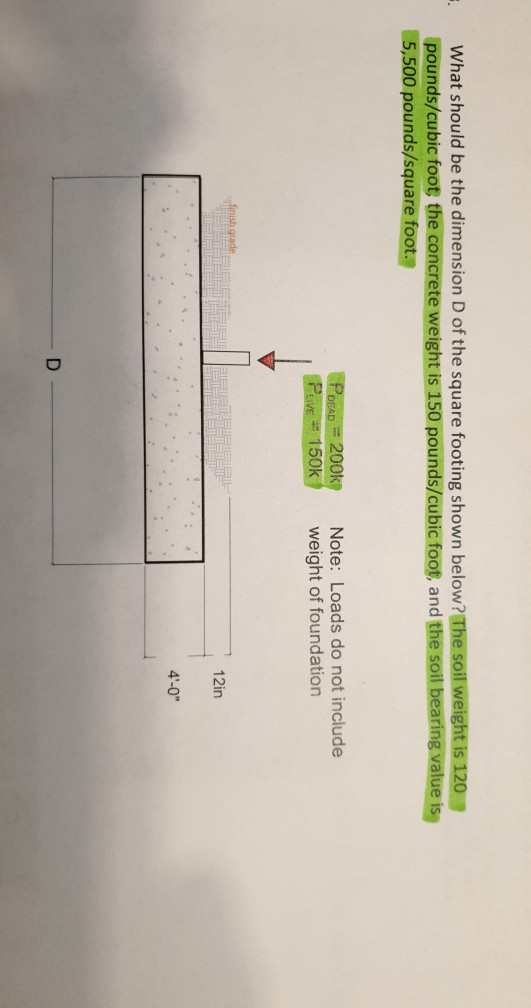 Solved What should be the dimension D of the square footing | Chegg.com