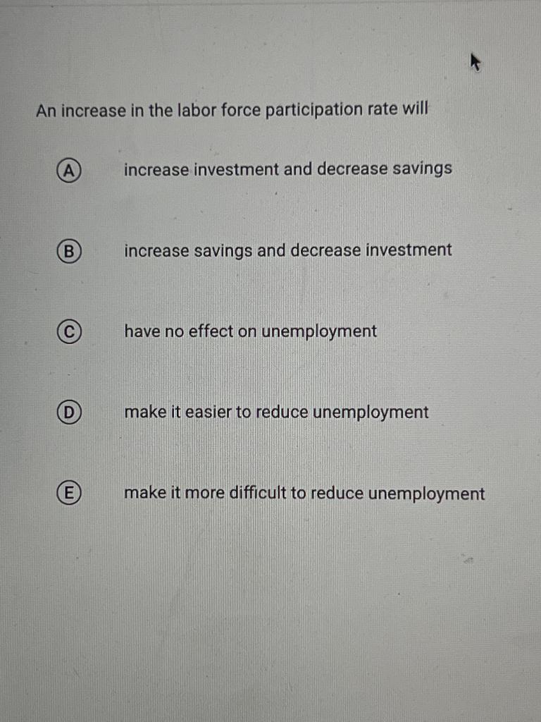 Solved An increase in the labor force participation rate | Chegg.com