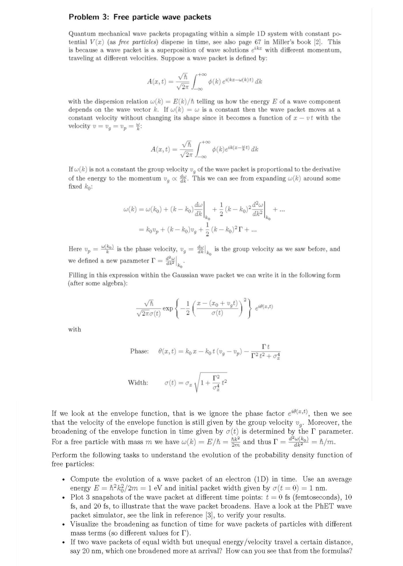 Solved Problem 3: Free particle wave packetsQuantum | Chegg.com