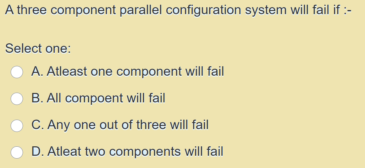Solved A three component parallel configuration system will | Chegg.com