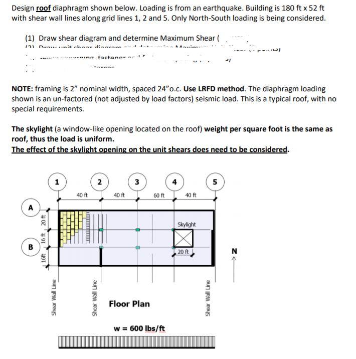 Design roof diaphragm shown below. Loading is from an | Chegg.com