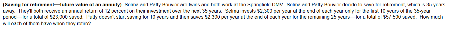 Solved (Saving for retirement—future value of an annuity) | Chegg.com