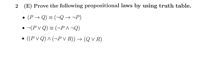 Solved 2 (E) Prove the following propositional laws by using | Chegg.com