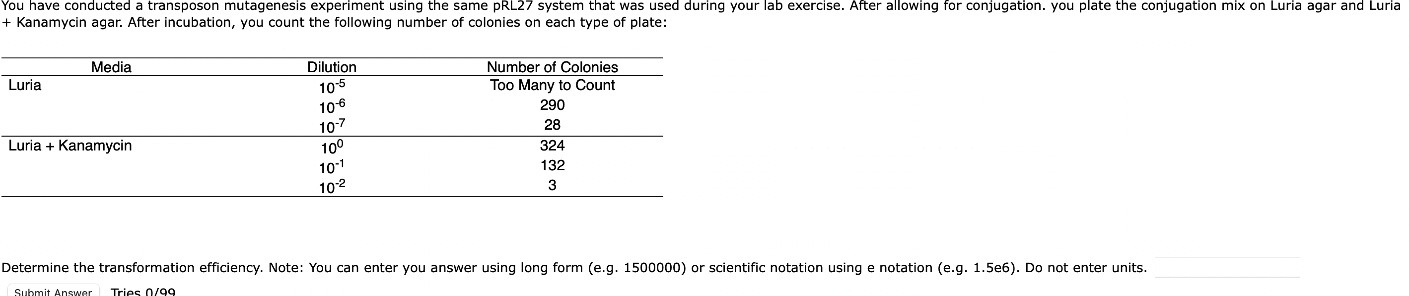 + Kanamycin agar. After incubation, you count the | Chegg.com