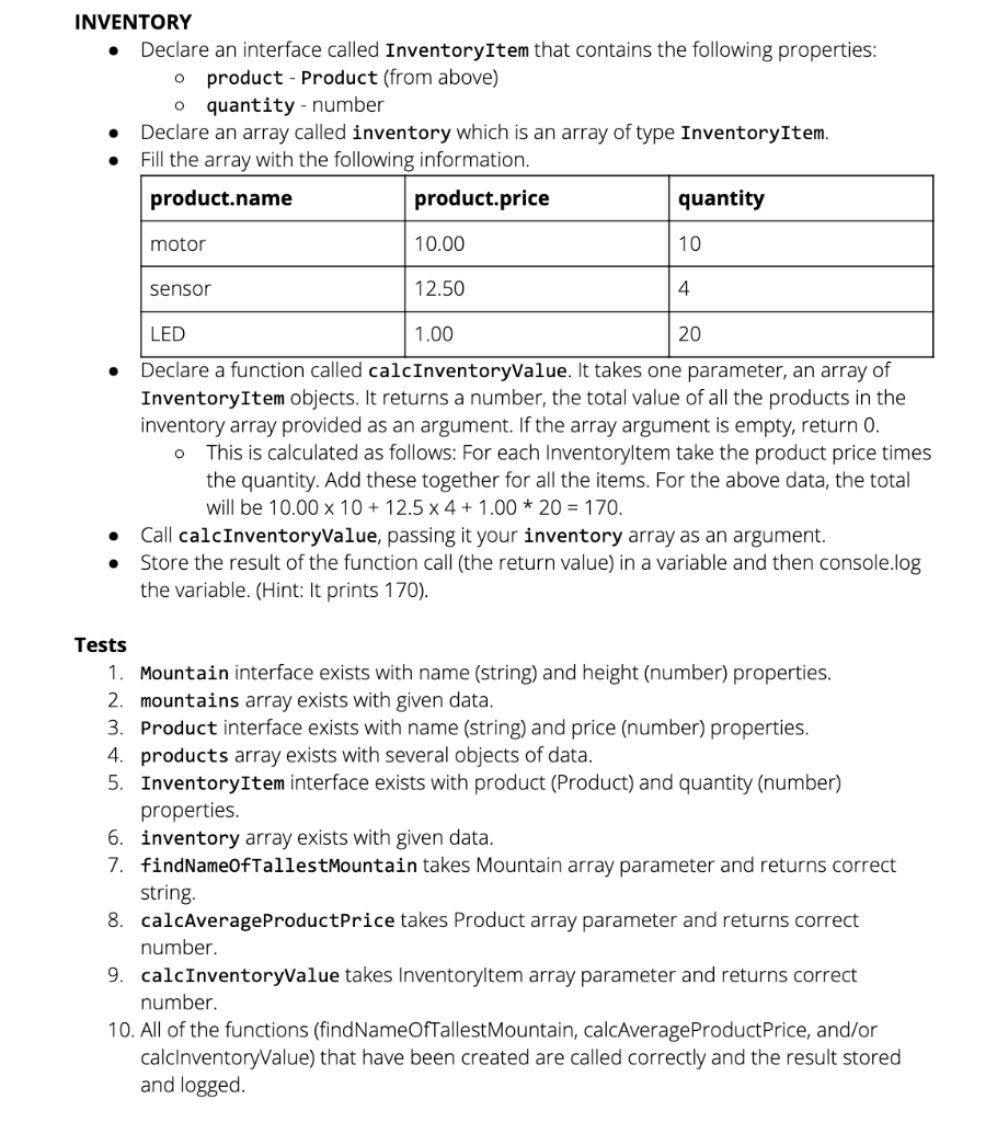 Solved TYPESCRIPT LAB Overview: This lab includes three | Chegg.com