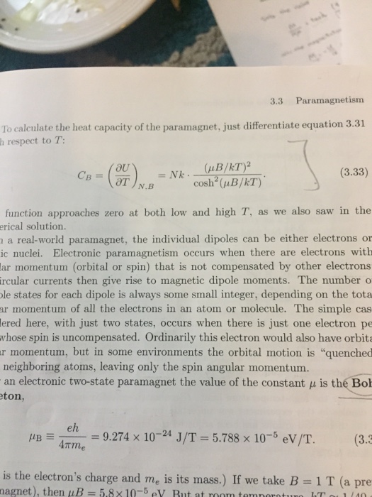 Solved 3.3 Paramagnetism To calculate the heat capacity of | Chegg.com