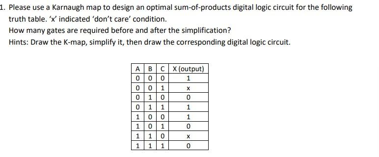 Solved Please use a Karnaugh map to design an optimal | Chegg.com
