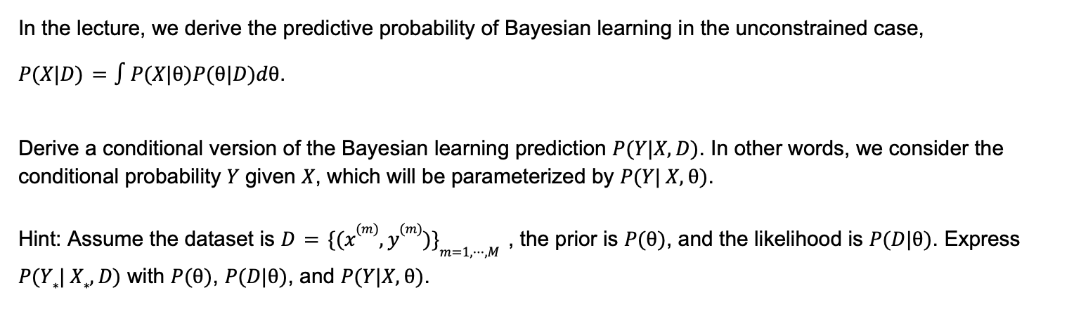 In the lecture, we derive the predictive probability | Chegg.com