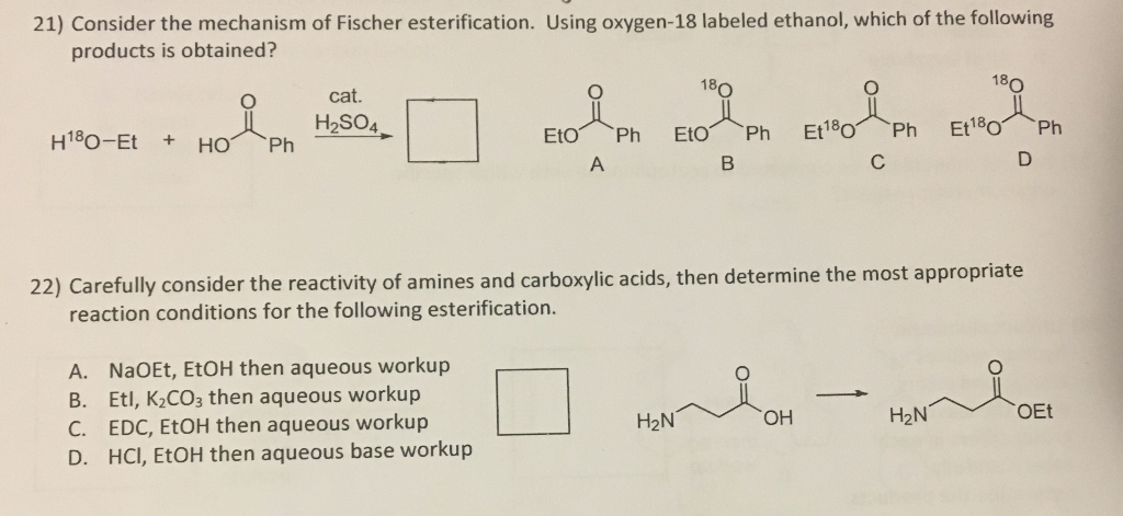 Solved 21) Consider the mechanism of Fischer esterification. | Chegg.com